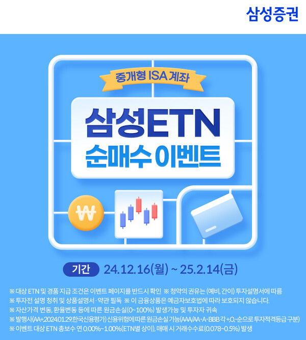 삼성證 중개형 ISA서 ETN 거래하면 최대 3만원 상품권